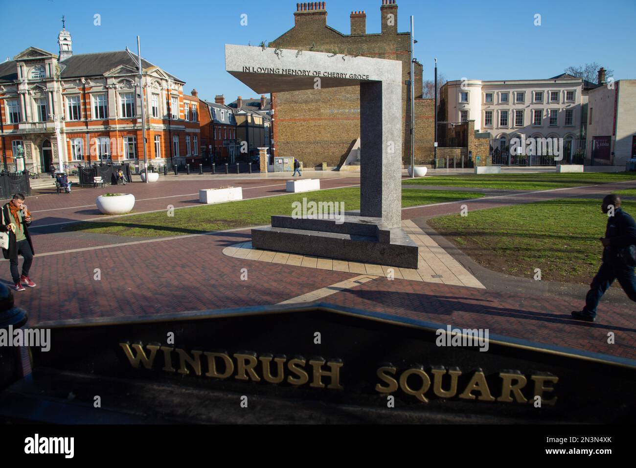 Cherry Groce memorial is seen in Windrush square alongside The Black ...