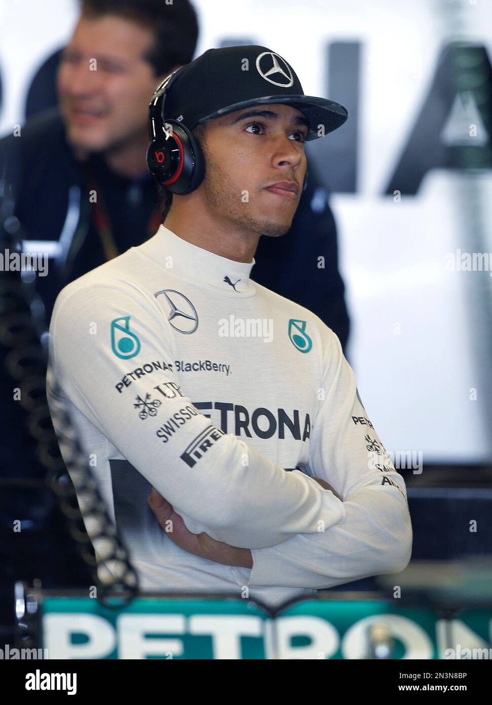 Mercedes driver Lewis Hamilton, of Britain, waits for the start of the ...