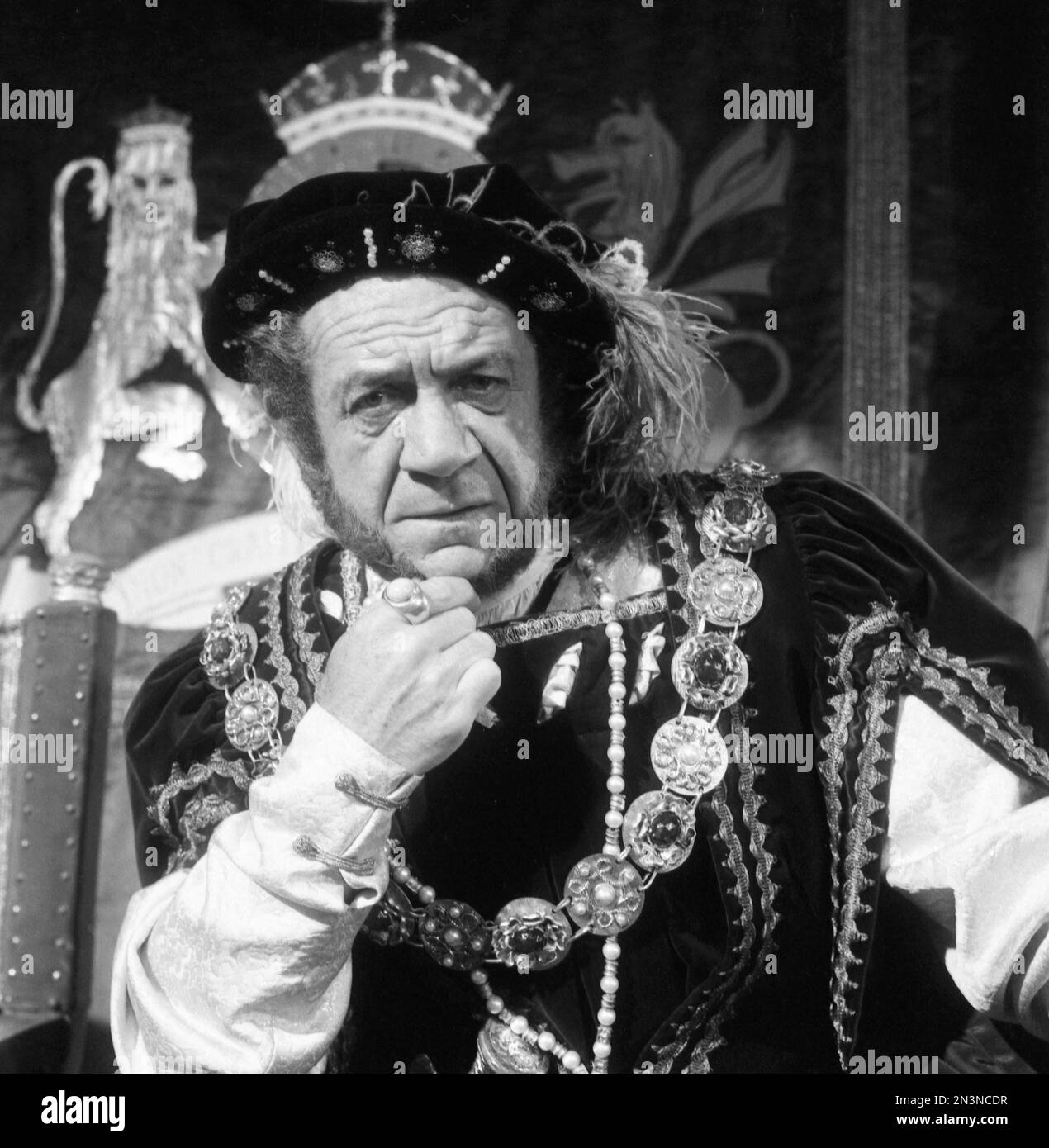 British actor Sidney James dressed as King Henry VIII for his part in ...