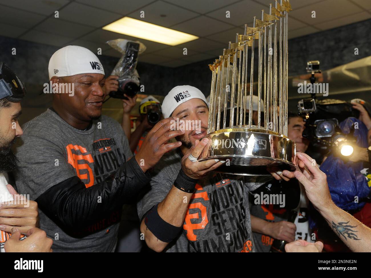 San Francisco Giants' Gregor Blanco celebrates after Game 7 of baseball ...