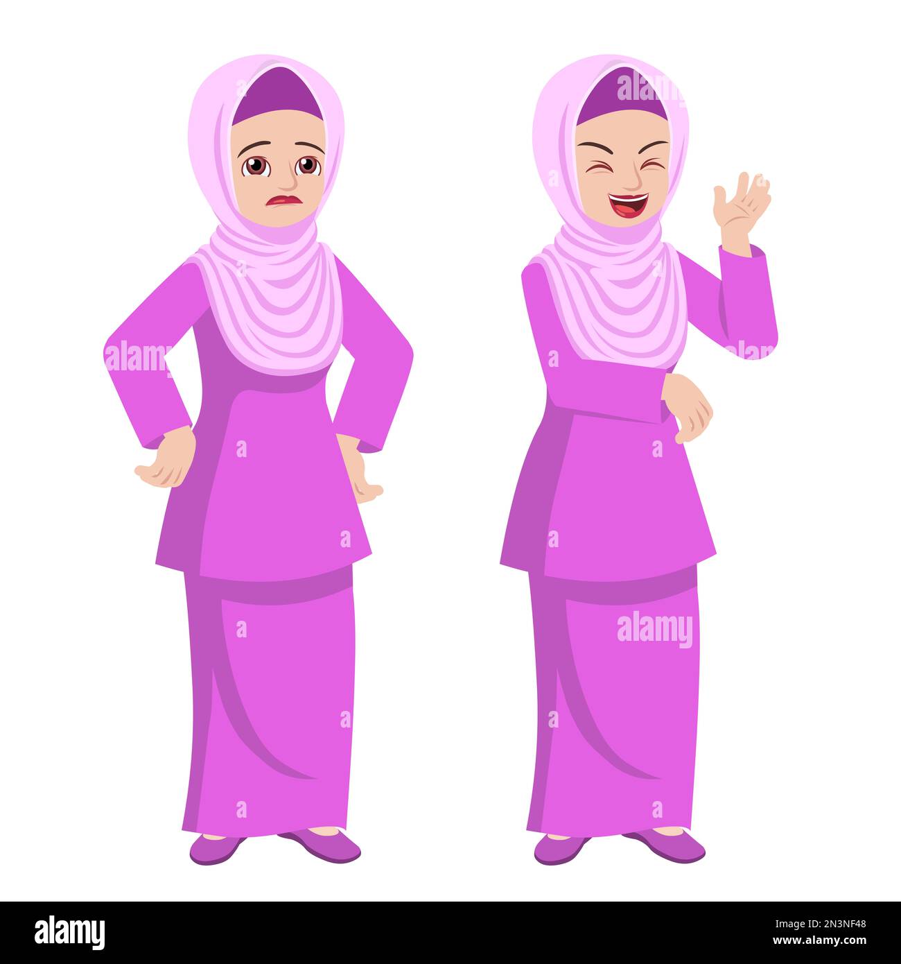 Malay hijab woman in traditional dress standing happy and sad emotion ...