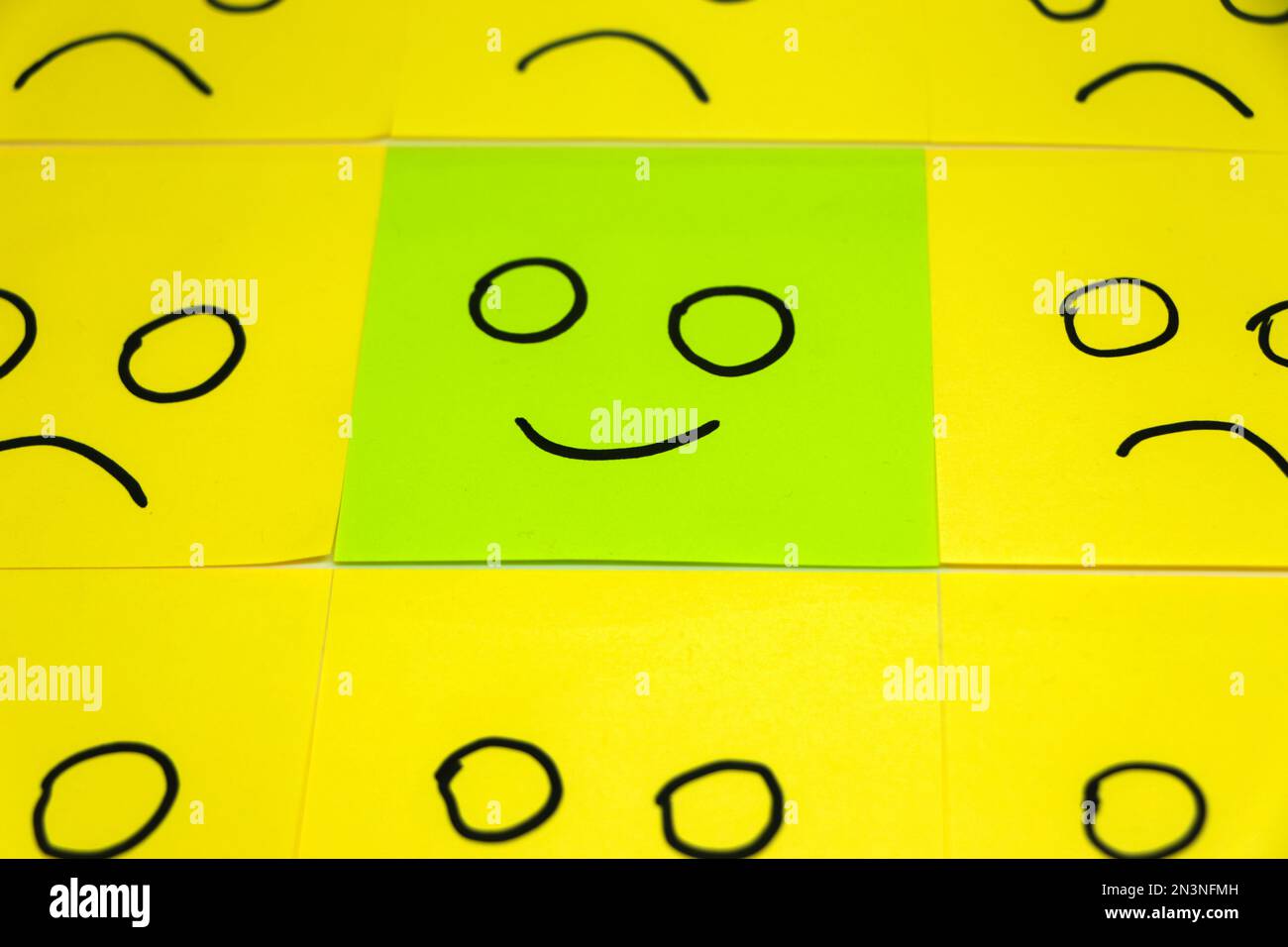 Happy and unhappy concept. Background of green sticky notes. Happy ...