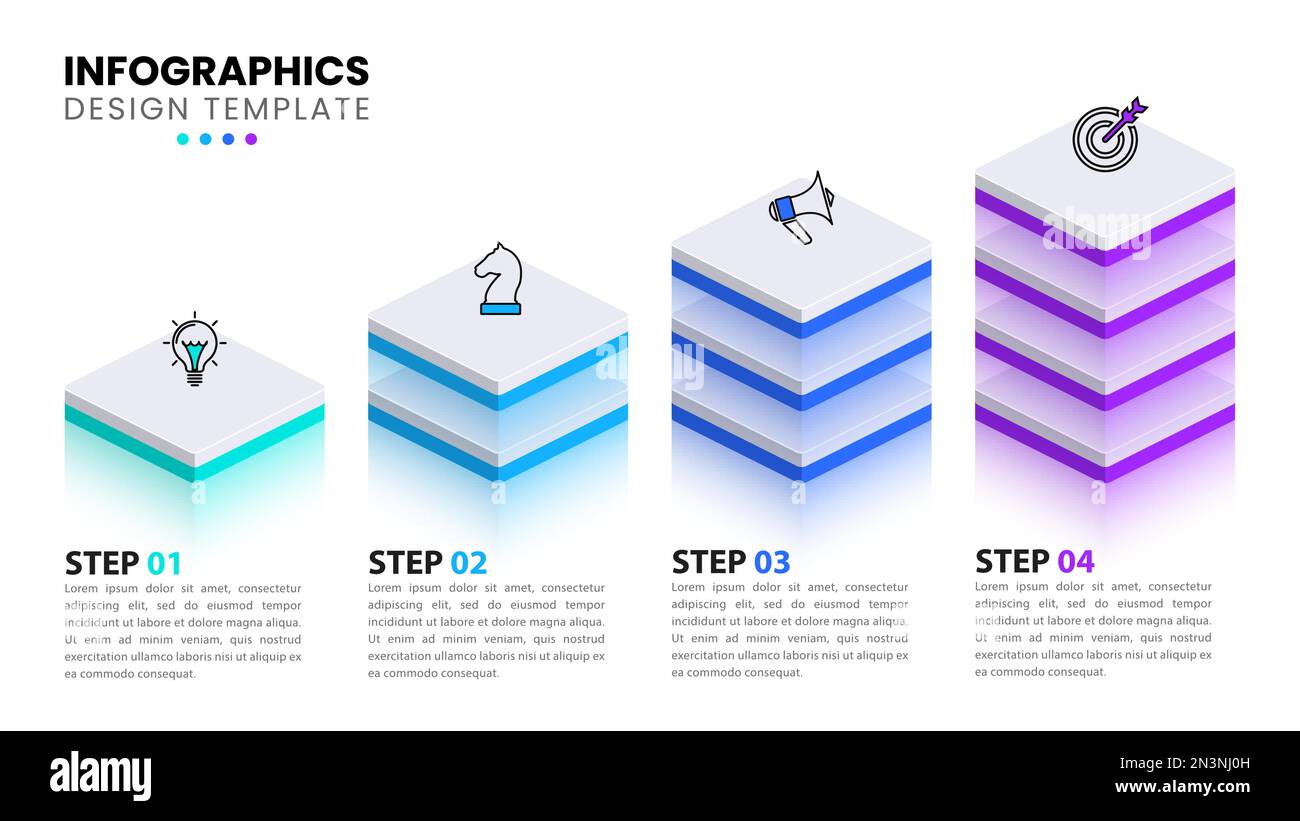 Infographic template with icons and 4 options or steps. Isometric columns. Can be used for ...