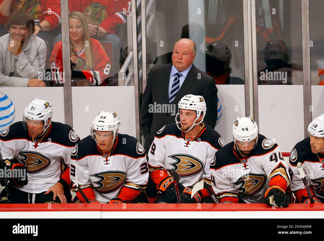 Anaheim Ducks head coach Bruce Boudreau watches his team play the ...