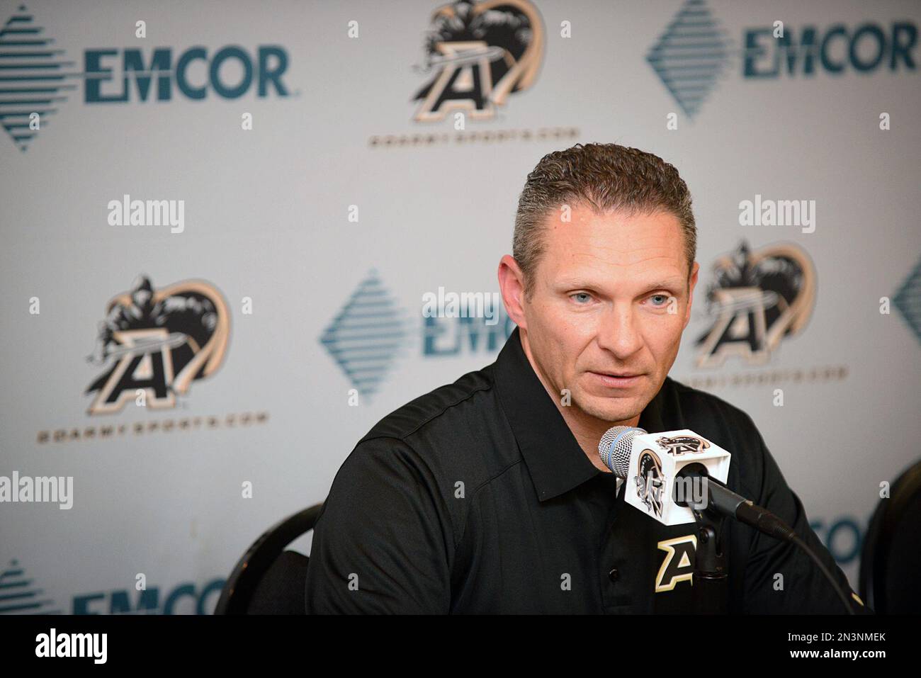 Army football head coach Jeff Monken speaks at a press coference on ...