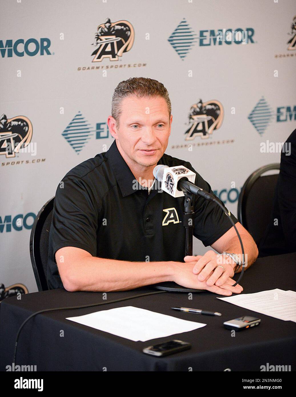 Army football head coach Jeff Monken speaks at a press coference on ...