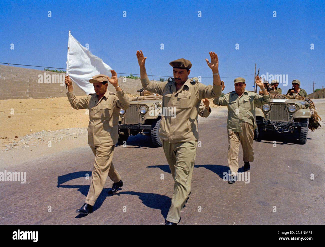 Israeli soldiers are pictured with Egyptian prisoners on the Gaza Strip ...
