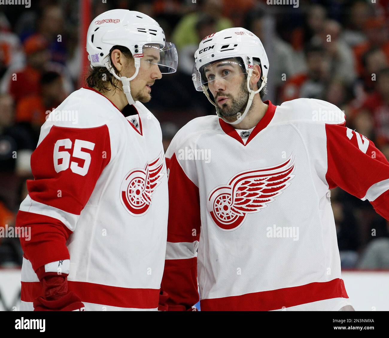 Detroit Red Wings' Danny DeKeyser, left, and Drew Miller, right, during ...