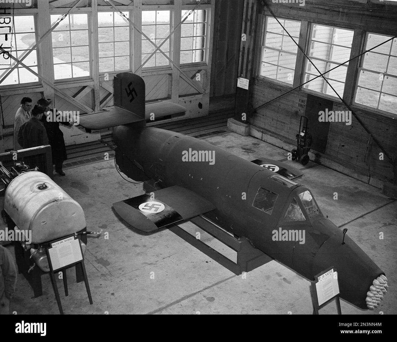 A model of captured Nazi jet-propelled interceptor airplane is ...