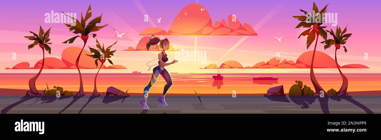 Women running on beach Stock Vector Images - Alamy