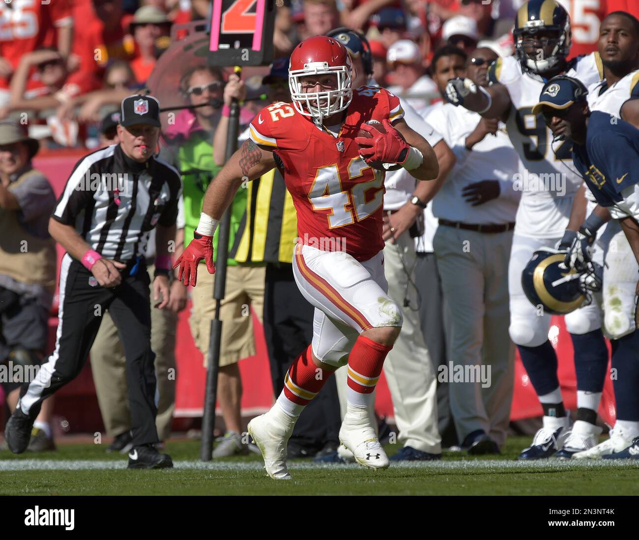 Kansas City Chiefs fullback Anthony Sherman (42) runs against the St ...