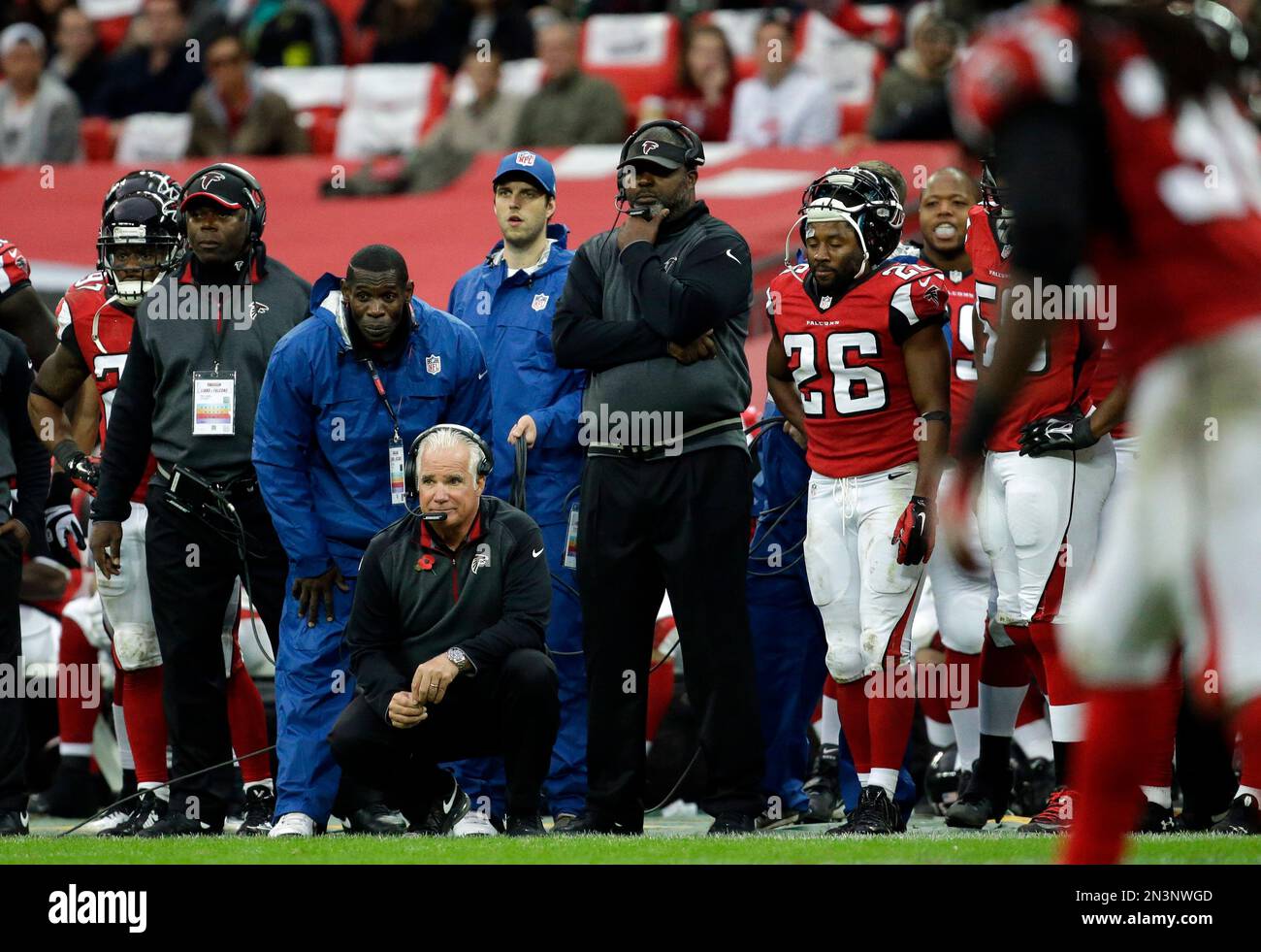 Atlanta Falcons head coach Mike Smith watches from the sideline in the ...