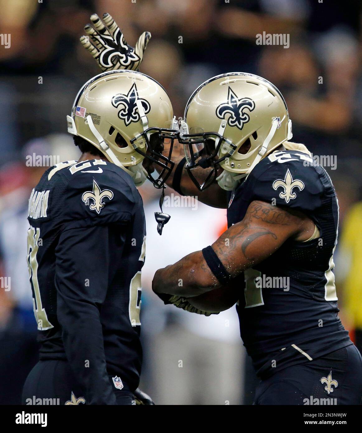 New Orleans Saints cornerback Corey White, right, celebrates his ...
