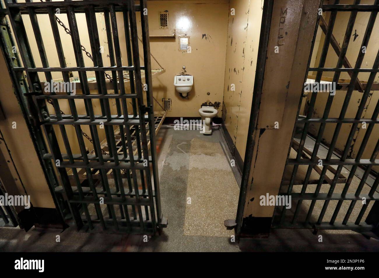 This Oct. 20, 2014 photo shows a cell block, relocated to the basement ...