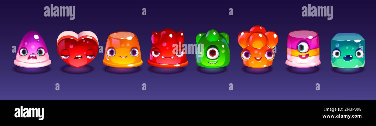 Cute jelly characters for ui game design. Alien creature from slime ...