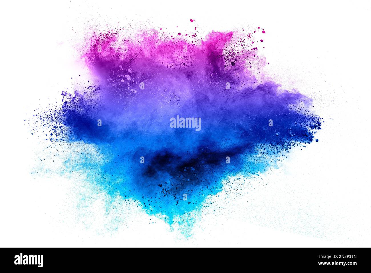 Blue pink color powder explosion on white background Stock Photo - Alamy