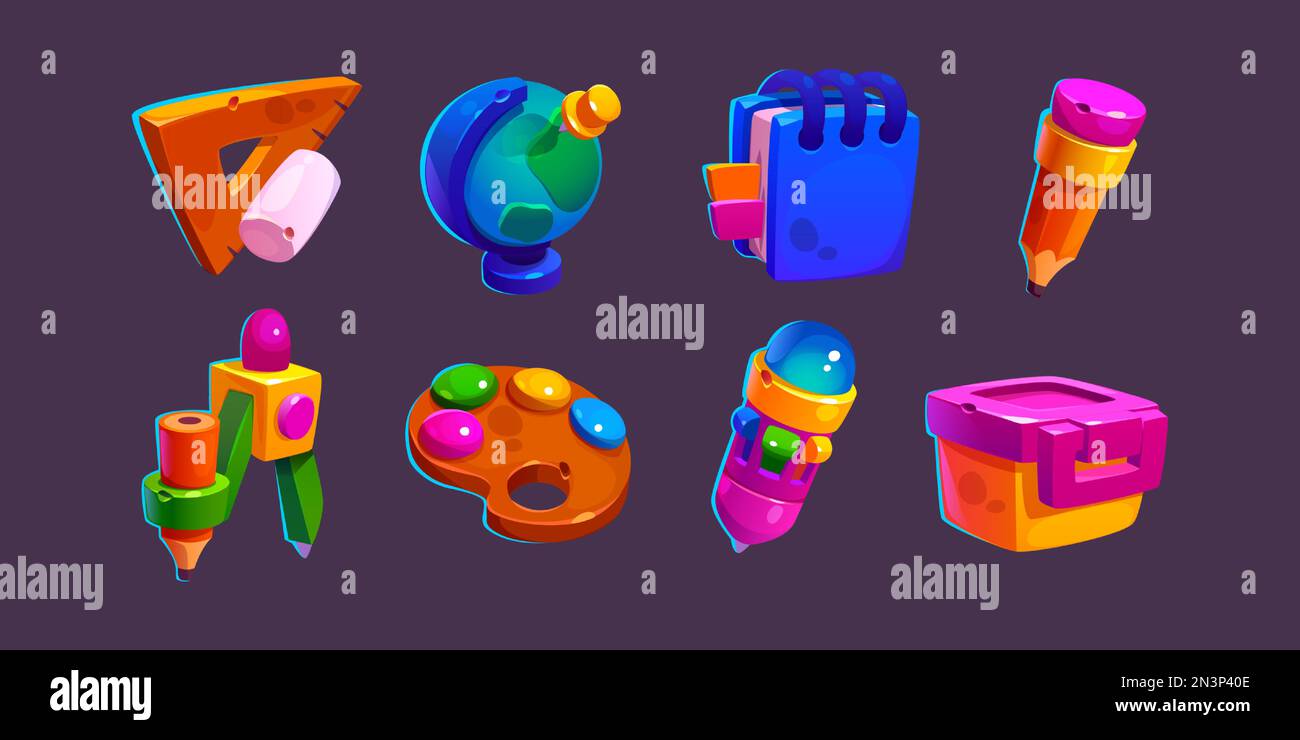 Cartoon vector back to school icon set. Study illustration isolated ...