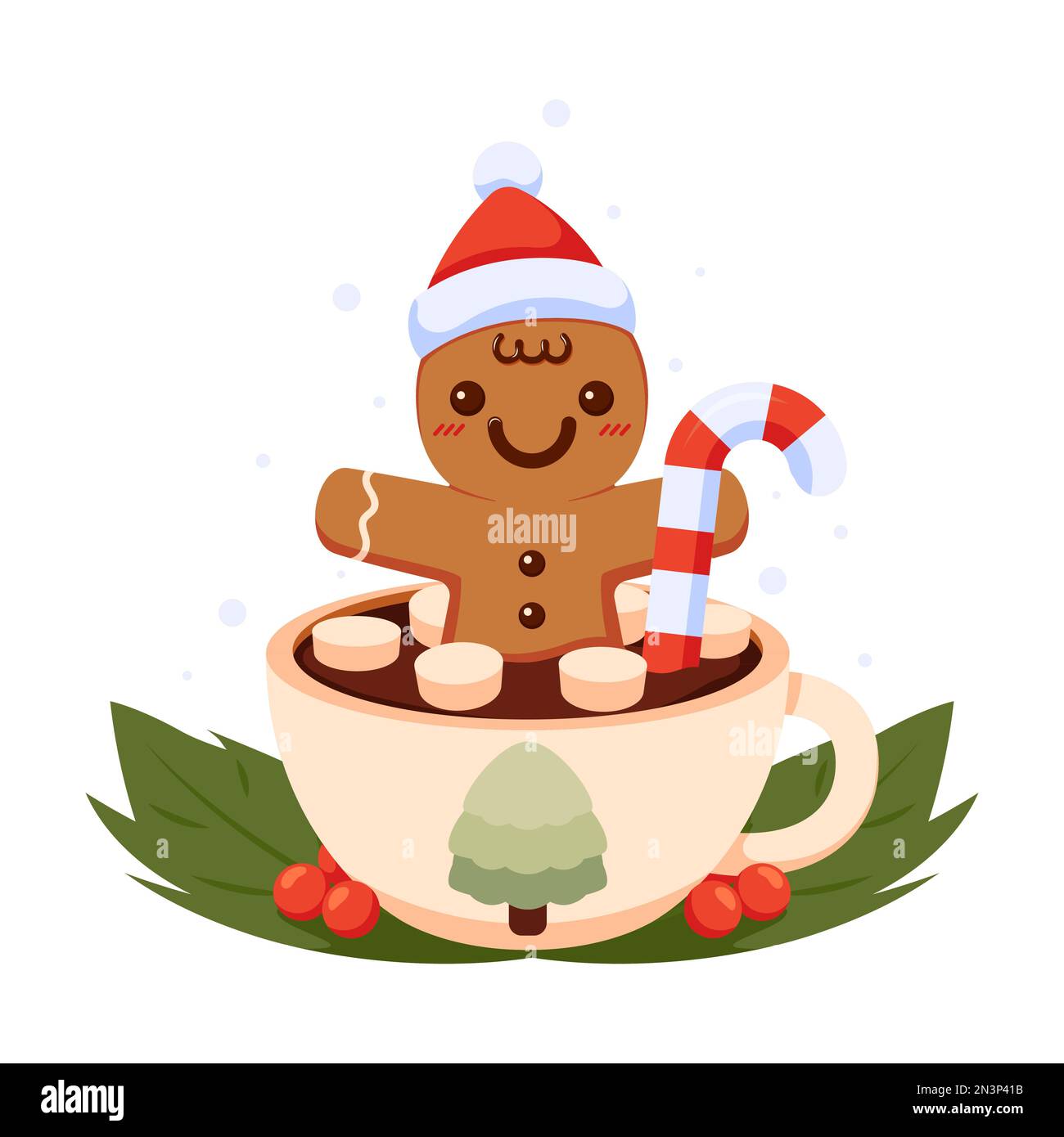 Gingerbread Man with Christmas Santa Hat inside Coffee Cup. Vector ...