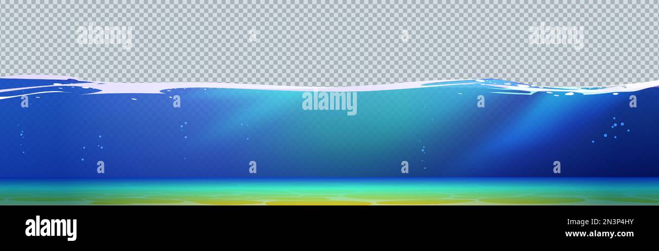 Isolated ocean water surface, seabed vector game background. Cartoon ...
