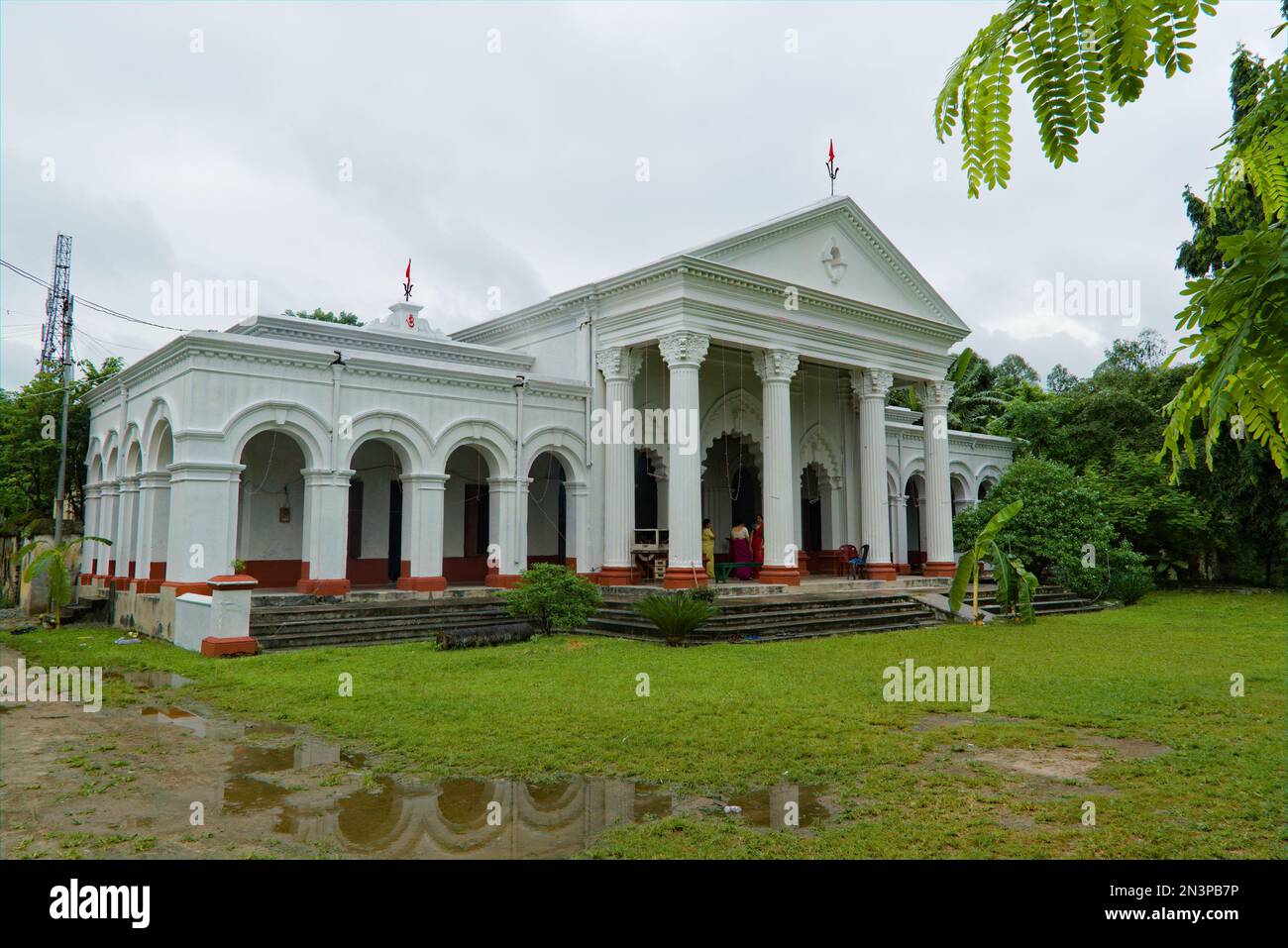 A white temple of landlord estate during puja occasion in Durgapur ...