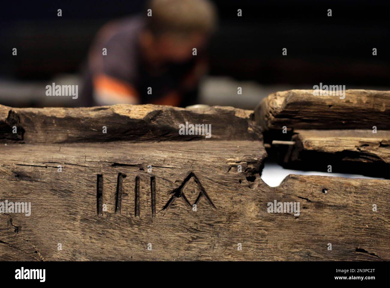 In this Oct. 22, 2014 photo Roman numerals mark a timber from the 54 ...
