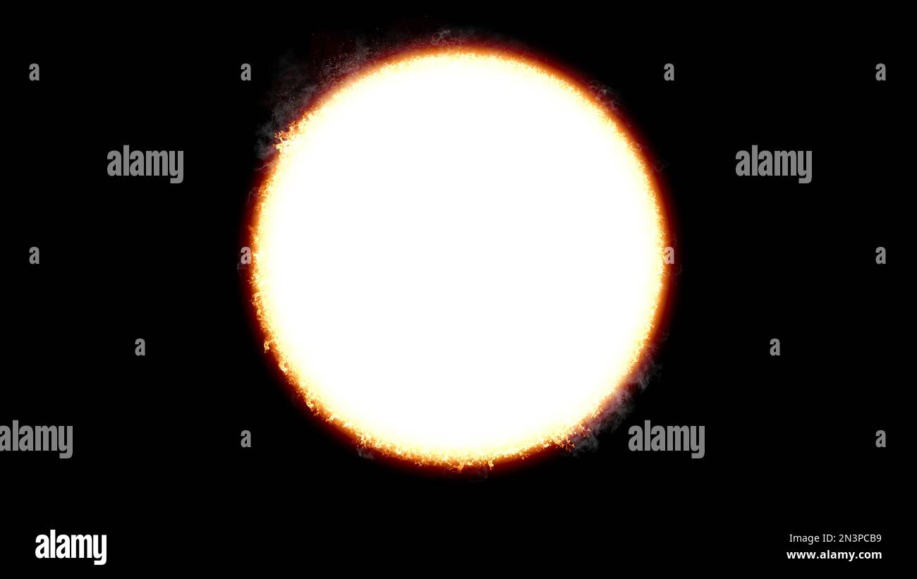 Illustration of a bright sun, including its flames and smoke. isolated ...