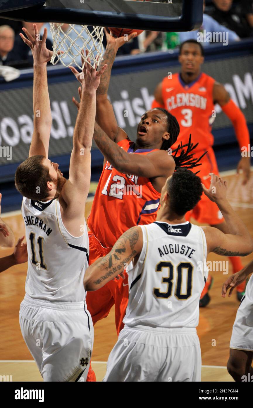 Clemson guard Rod Hall drives the lane as Notre Dame forward Garrick ...