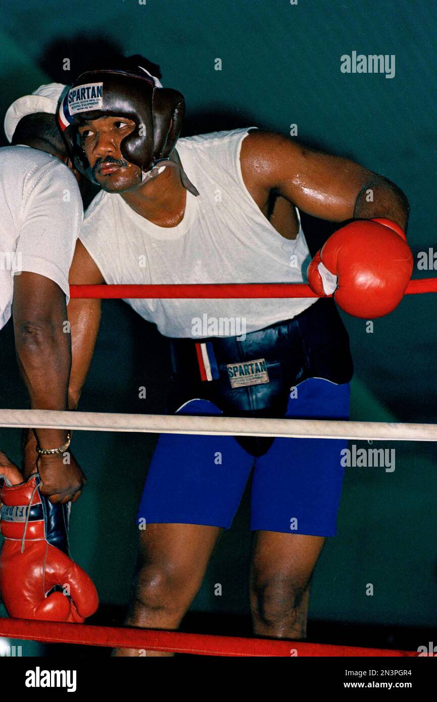 Heavyweight boxer George Foreman trains at N'sele Gym in Zaire, Oct. 23 ...