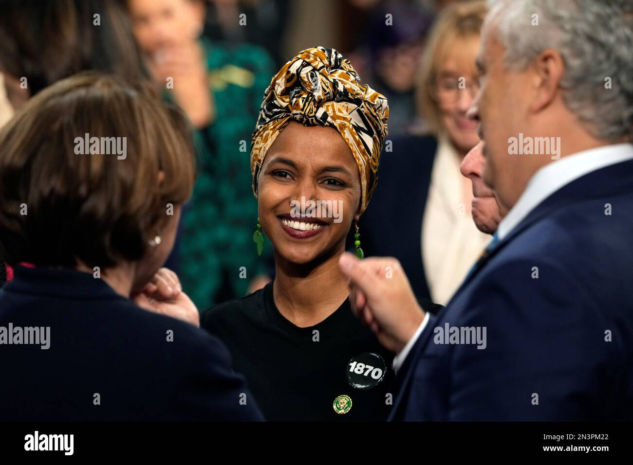 Rep. Ilhan Omar, D-Minn., arrives before President Joe Biden delivers ...