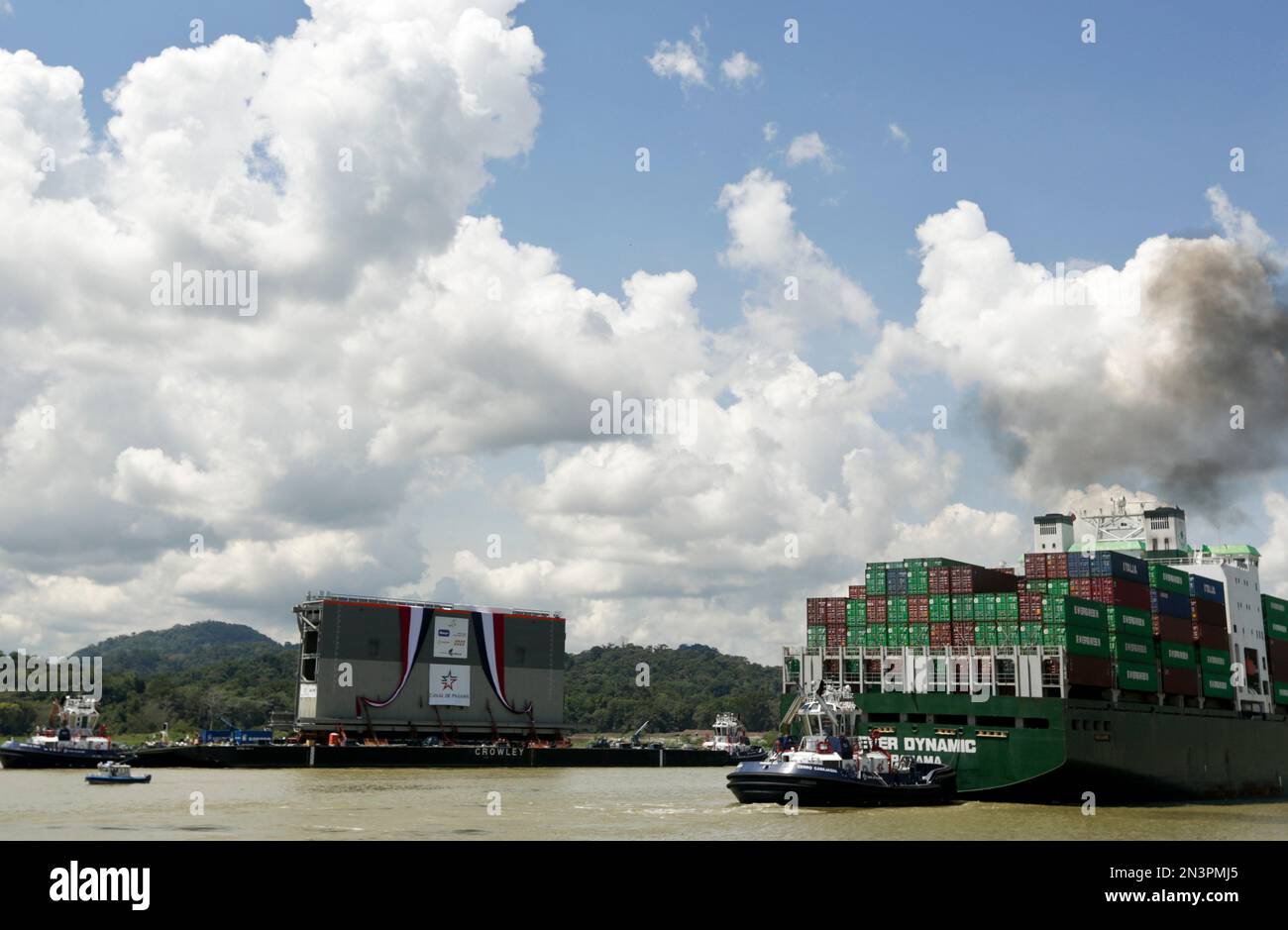 A ship carries a new rolling gate for the Panama Canal expansion ...