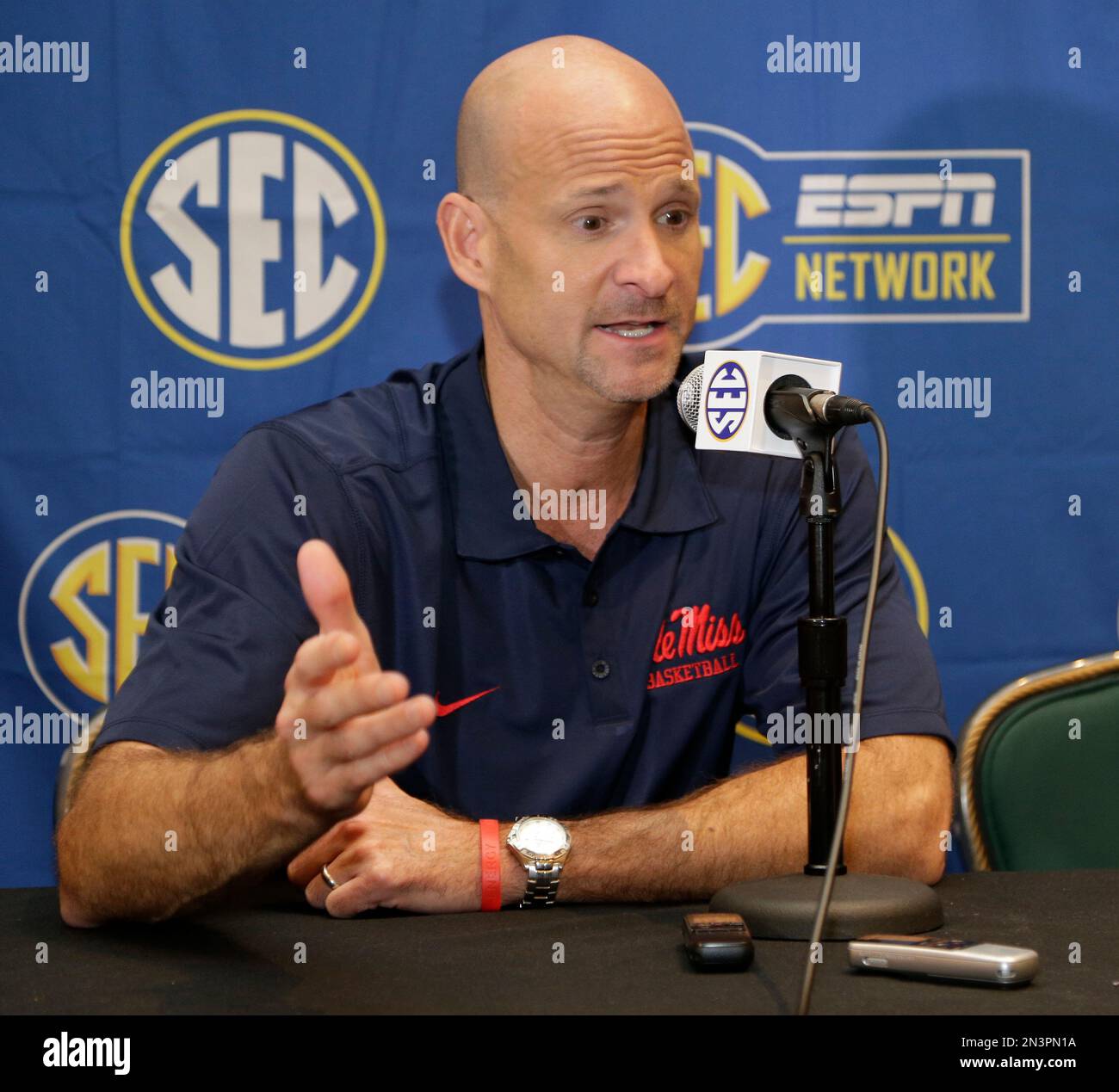 Mississippi head coach Andy Kennedy answers a question during a news ...