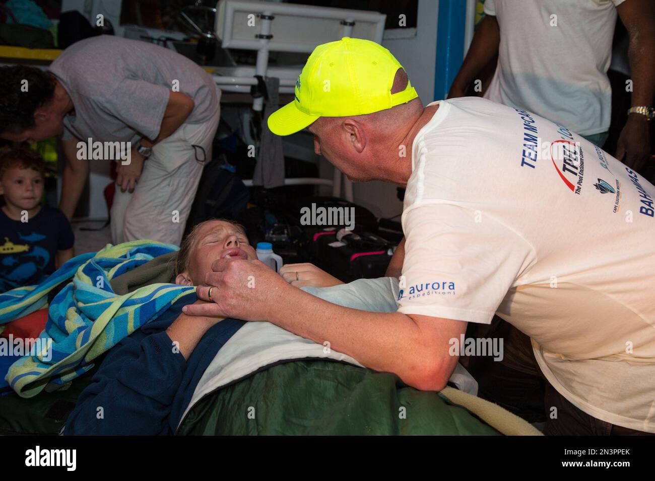 Australian ultra-marathon swimmer Chloe McCardel is comforted by her ...