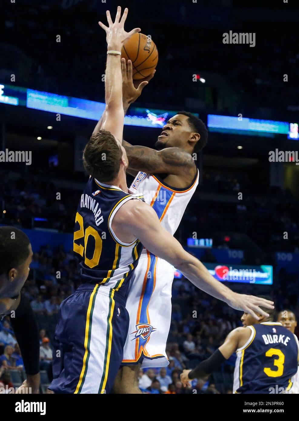 Oklahoma City Thunder forward Perry Jones (3) shoots over Utah Jazz ...