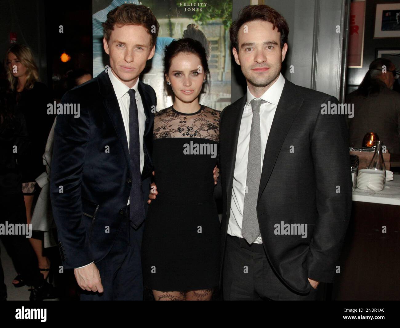 Eddie Redmayne, from left, Felicity Jones and Charlie Cox attend the ...