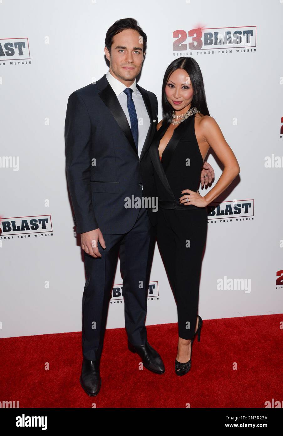 Actor Bram Hoover and fiancee Diane Lim attend the premiere of "23Blast ...