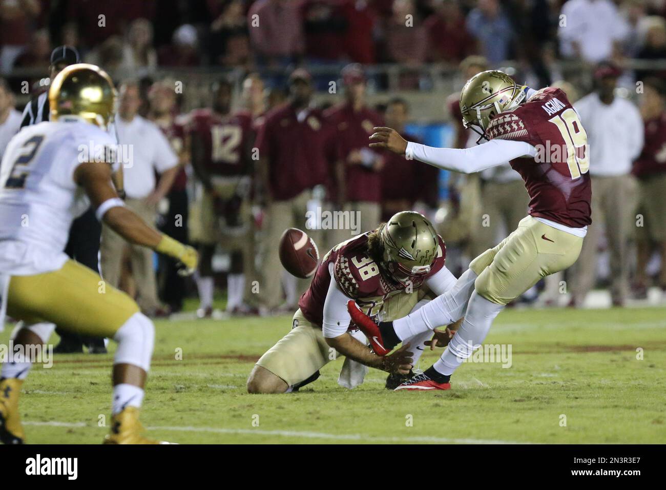 Florida State's field goal kicker Roberto Aguayo and holder Cason ...