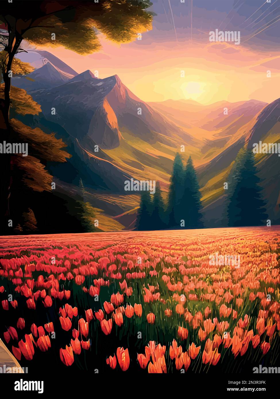 Dutch landscape painting Stock Vector Images - Alamy