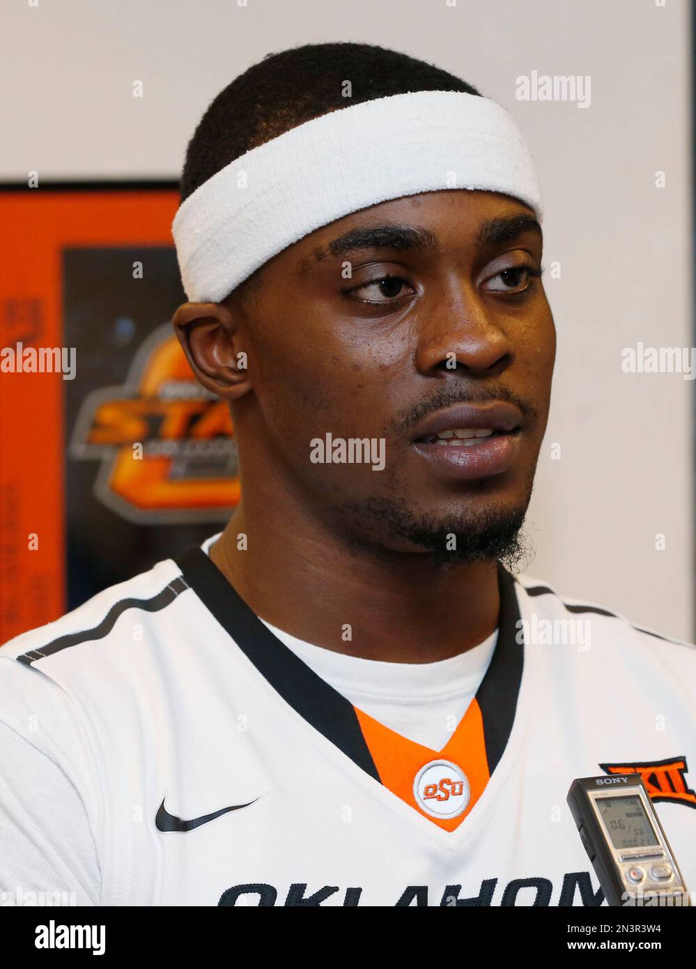 Oklahoma State guard Anthony Hickey Jr. answers a question during an ...