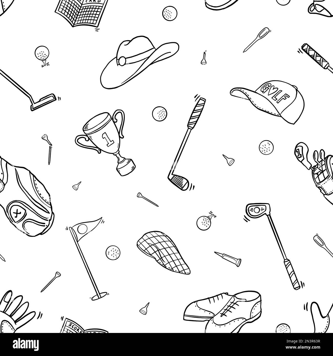 Golf Doodle Seamless Pattern Cartoon Illustration Vector Illustration Background For Print