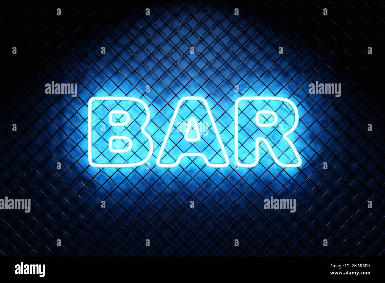 Blue neon glowing signboard design. 3D illustration neon text isolated ...