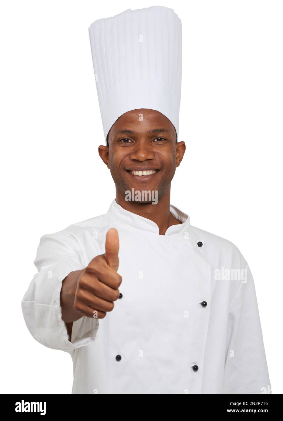 Thumbs-up to cooking. Portrait of an african chef giving you the thumbs ...