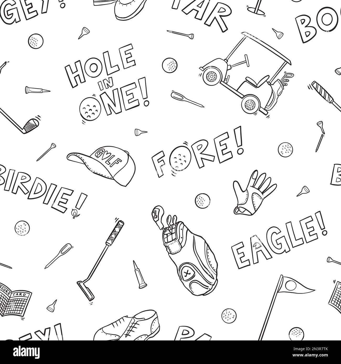 Golf doodle seamless pattern. Cartoon illustration vector illustration ...
