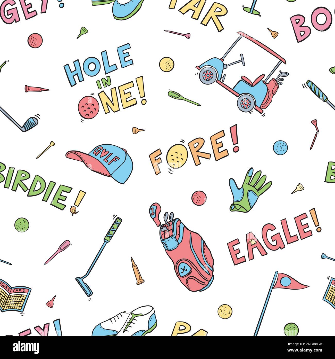 Golf doodle seamless pattern. Cartoon illustration vector illustration ...