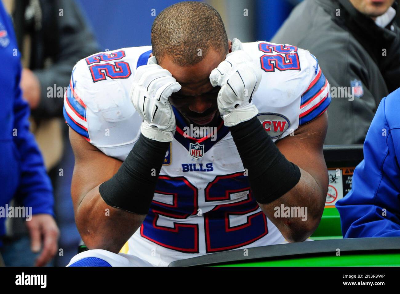 Buffalo Bills running back Fred Jackson (22) reacts as he is carted off ...