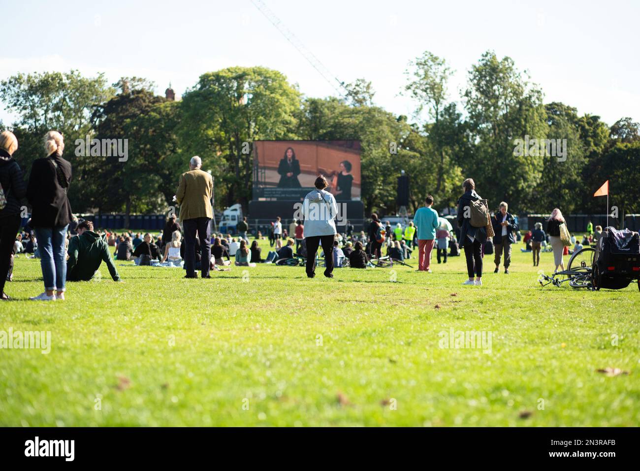 People Watch the Queens Funeral in a Public Park. Edinburgh, Scotland ...