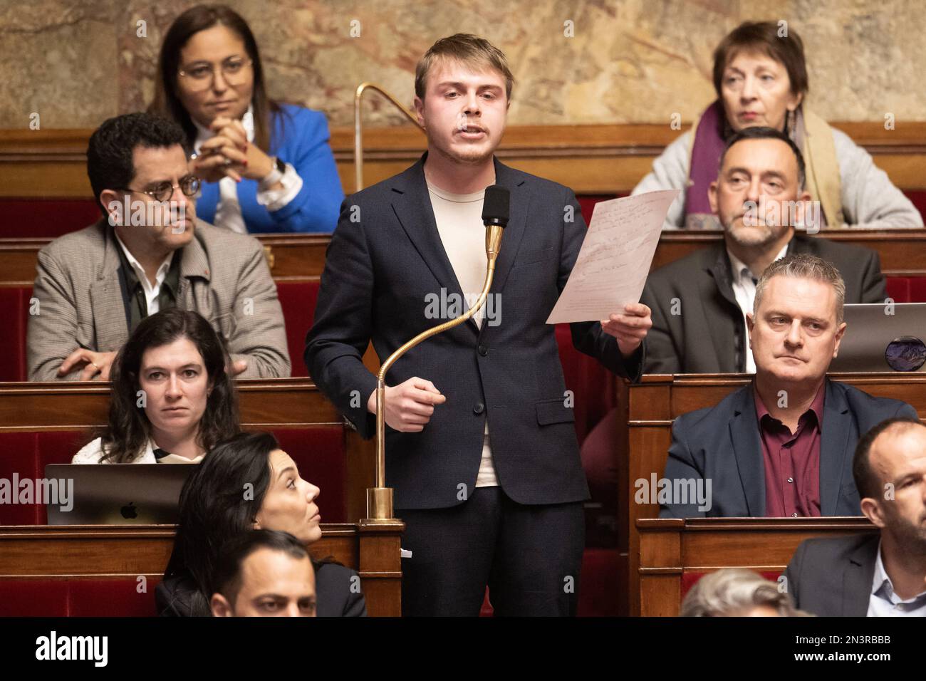 Deputy, Louis Boyard attends a session of Questions to the Government ...