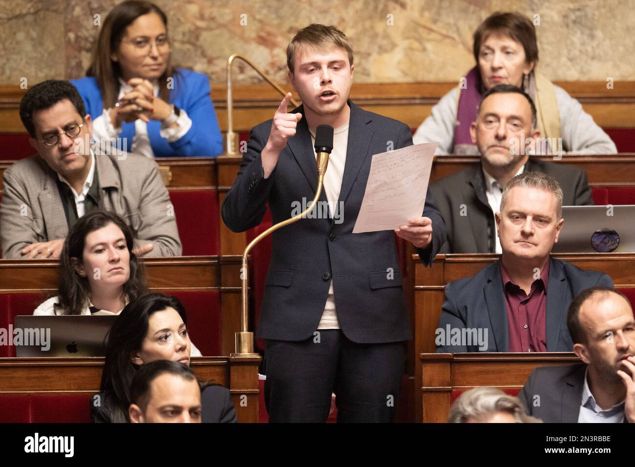Deputy, Louis Boyard attends a session of Questions to the Government ...