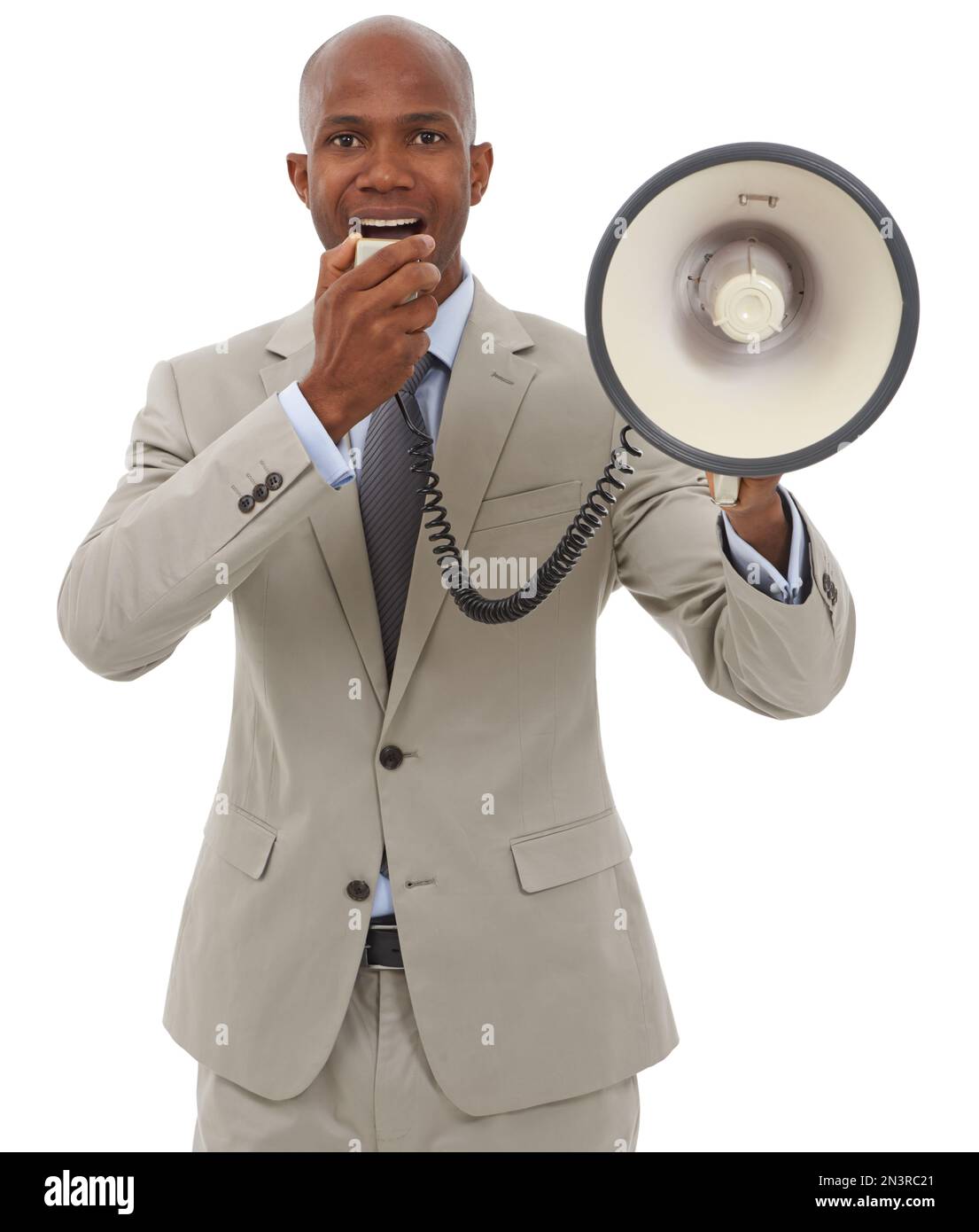 Say it loud and proud. An African-American businessman speaking over a ...