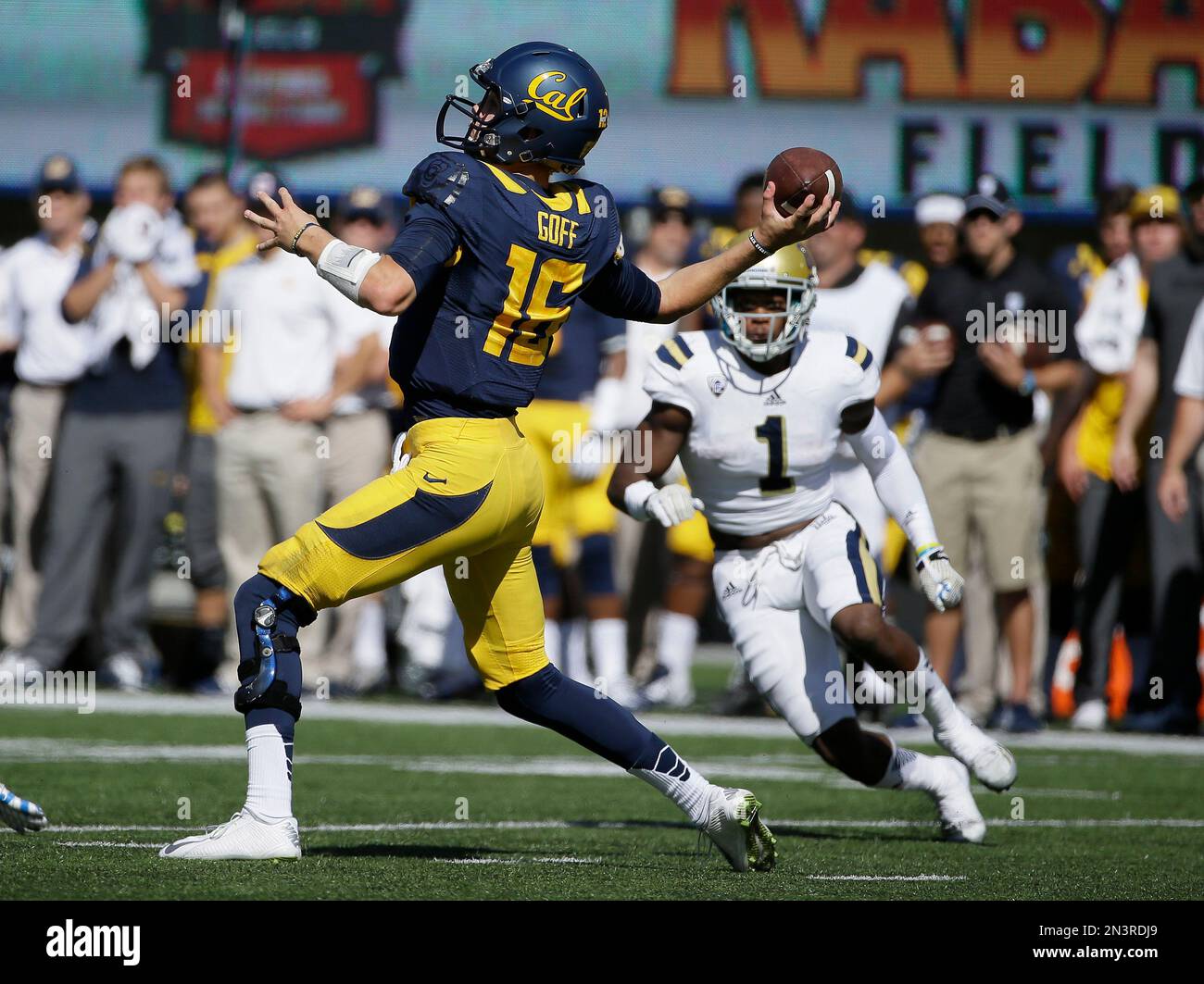 California quarterback Jared Goff throws the ball as UCLA defensive ...
