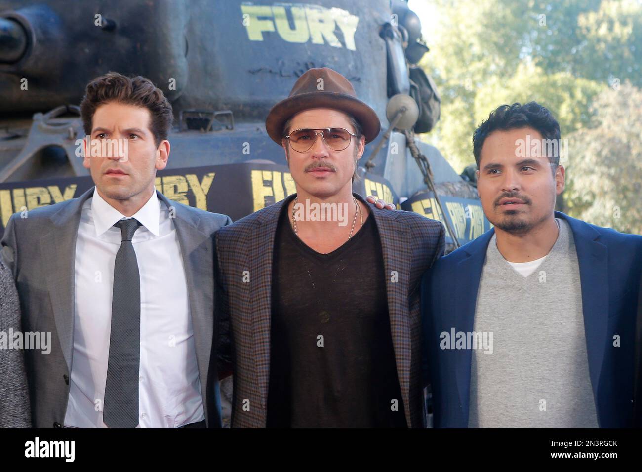 Actors Jon Bernthal, left, Brad Pitt, center, and Michael Pena, pose ...
